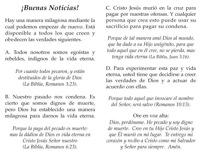 Buenas Noticias ( or Good News in Spanish) $.03 c/u – Gospel-Tract.com