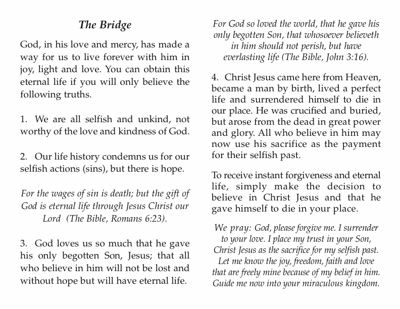 The Bridge to God (250 full color Gospel tracts $ .03 each) – Gospel ...